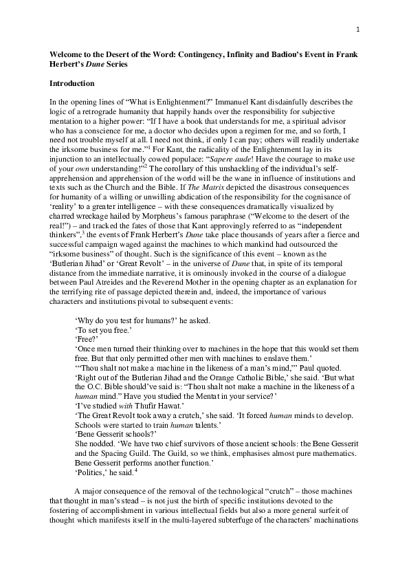 (PDF) Welcome to the Desert of the Word: Contingency, Infinity and ...