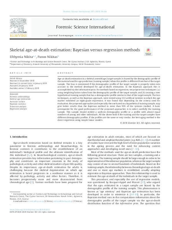 Pdf Skeletal Age At Death Estimation Bayesian Versus Regression Methods