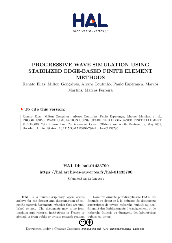 (PDF) Progressive Wave Simulation Using Stabilized Edge-Based Finite Element Methods