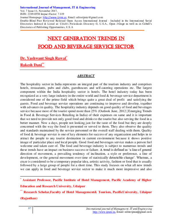 (PDF) NEXT GENERATION TRENDS IN FOOD AND BEVERAGE SERVICE SECTOR