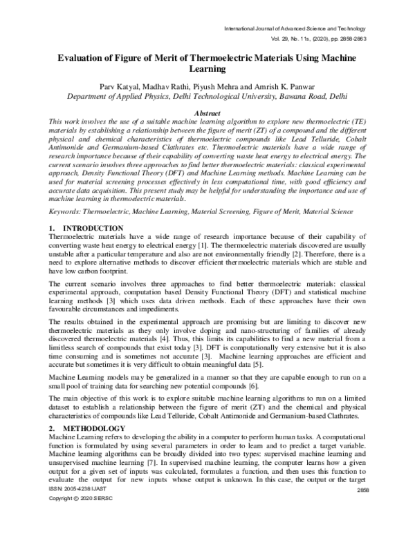 (PDF) Evaluation of Figure of Merit of Thermoelectric Materials Using Machine Learning | Kai T ...