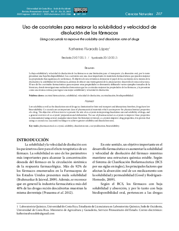 (PDF) Uso de cocristales para mejorar la solubilidad y velocidad de ...
