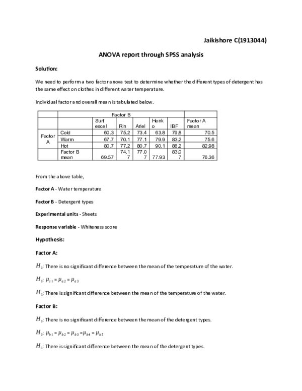 (DOC) ANOVA report through SPSS analysis