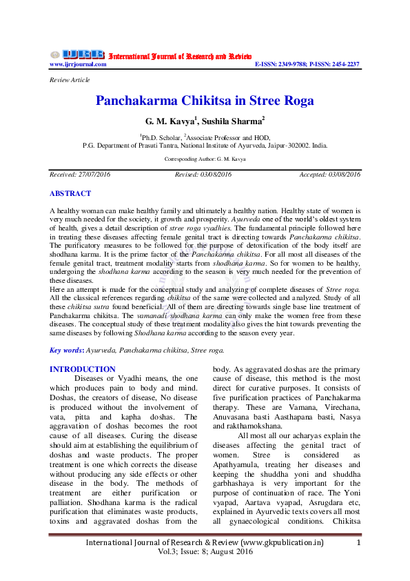 (PDF) Panchakarma Chikitsa in Stree Roga