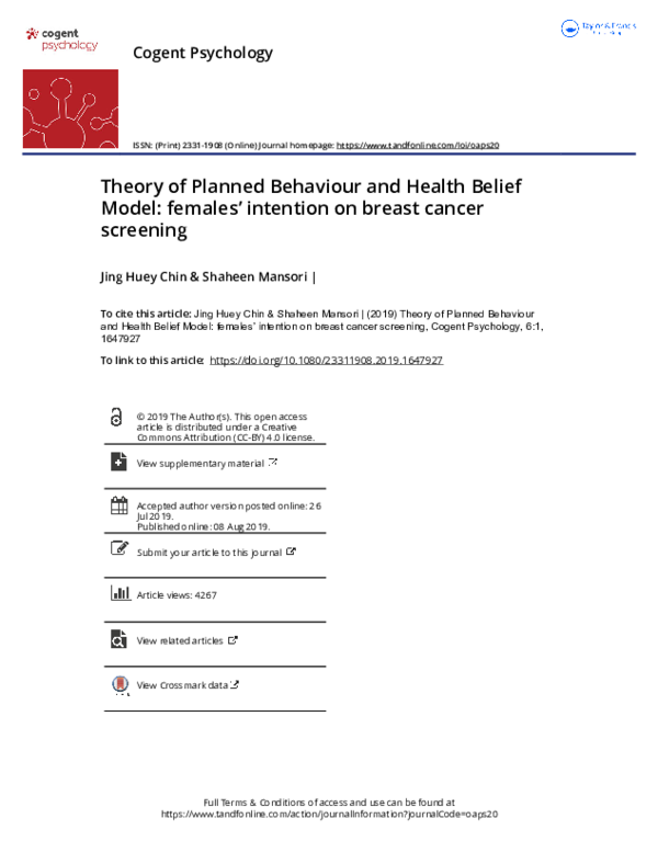 (PDF) Theory of Planned Behaviour and Health Belief Model: females ...