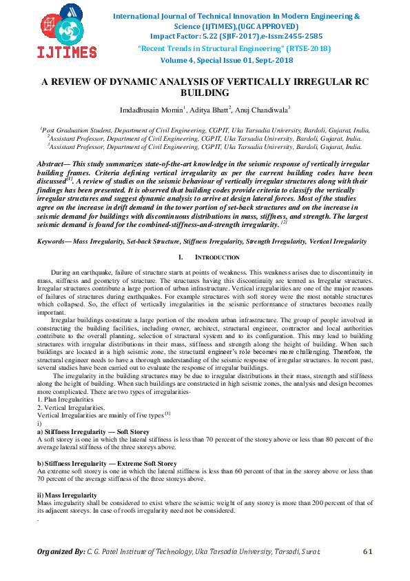 (PDF) A REVIEW OF DYNAMIC ANALYSIS OF VERTICALLY IRREGULAR RC BUILDING