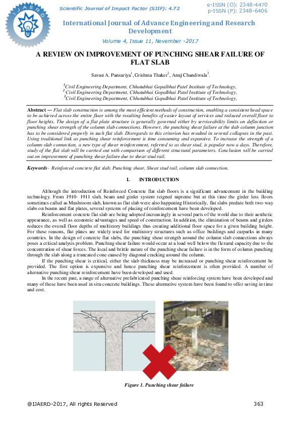(PDF) A REVIEW ON IMPROVEMENT OF PUNCHING SHEAR FAILURE OF FLAT SLAB