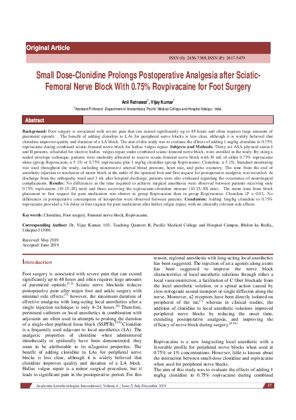 (PDF) Small Dose-Clonidine Prolongs Postoperative Analgesia after ...