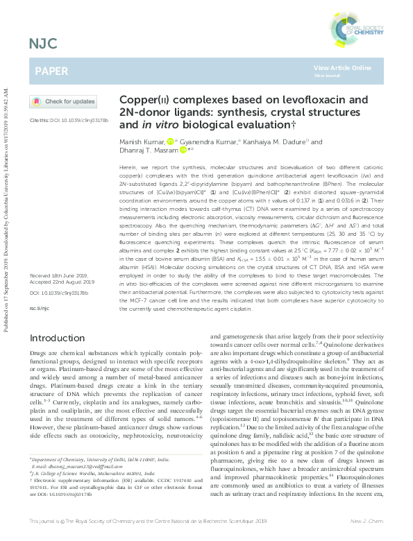 (PDF) Copper(II) complexes based on levofloxacin and 2N-donor ligands: synthesis, crystal ...