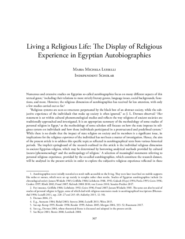 (PDF) Living a Religious Life: The Display of Religious Experience in ...