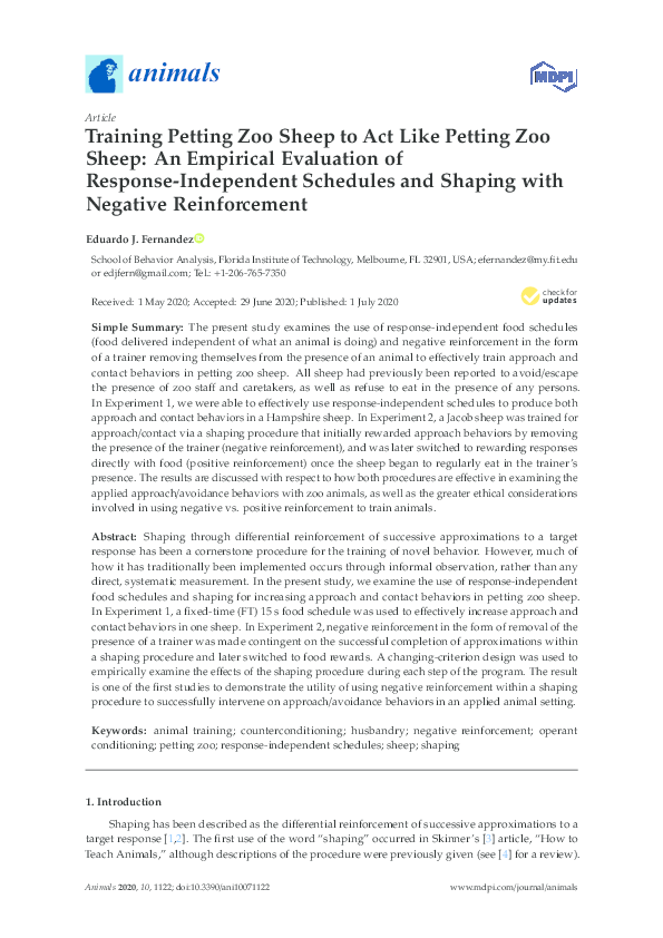 (PDF) Training Petting Zoo Sheep to Act Like Petting Zoo Sheep: An ...