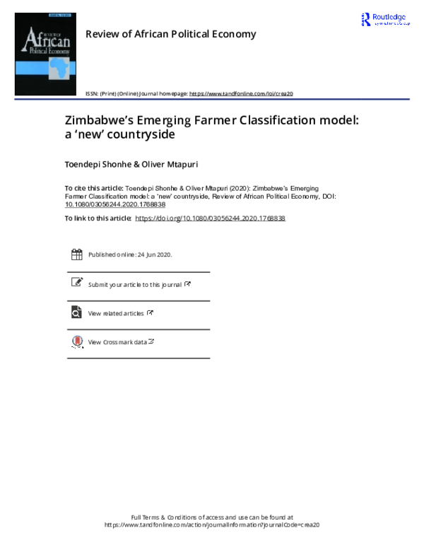 (PDF) Zimbabwe's Emerging Farmer Classification model: a 'new ...