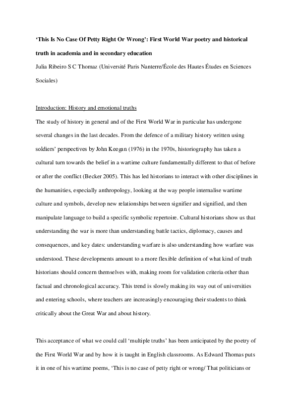 (PDF) ‘This Is No Case Of Petty Right Or Wrong’: First World War poetry ...