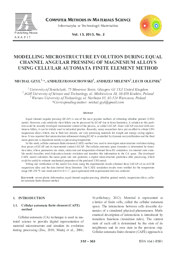 (PDF) Modelling microstructure evolution during equal channel angular pressing of magnesium ...