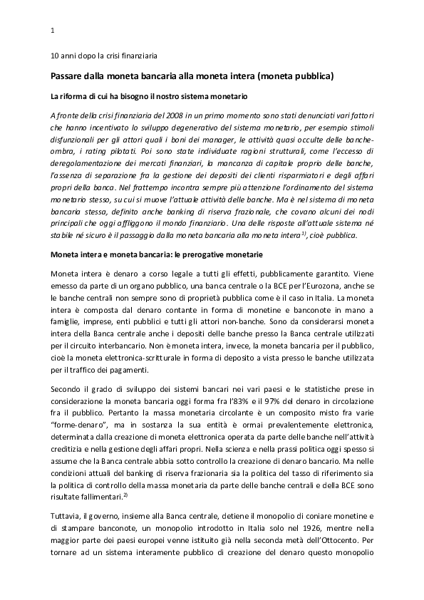(PDF) Passare dalla moneta bancaria alla moneta intera (moneta pubblica)