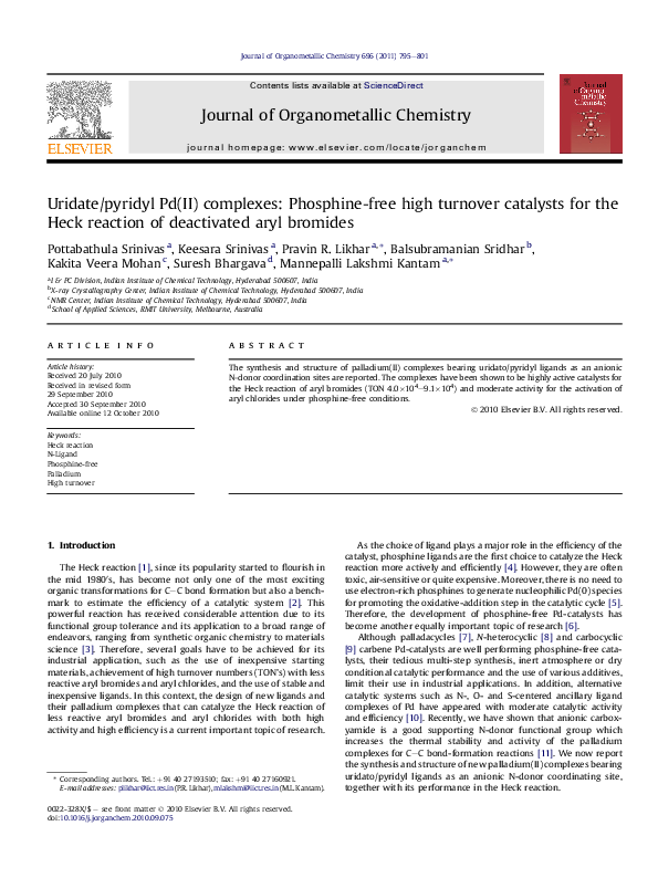 (PDF) Uridate/pyridyl Pd(II) complexes: Phosphine-free high turnover ...