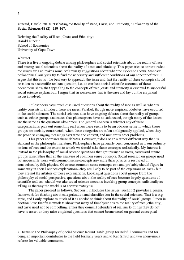 Pdf Debating The Reality Of Race Caste And Ethnicity
