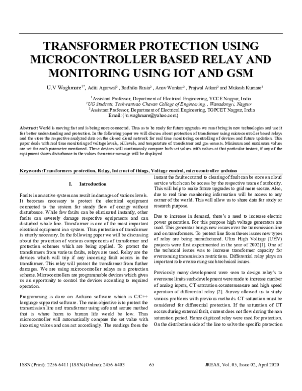 Pdf Transformer Protection Using Microcontroller Based Relay And Monitoring Using Iot And Gsm
