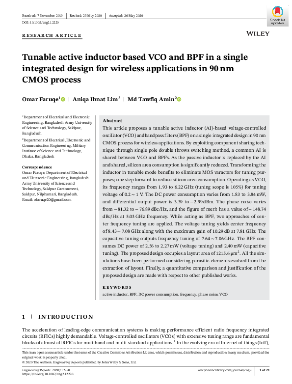 (PDF) Tunable active inductor based VCO and BPF in a single integrated ...