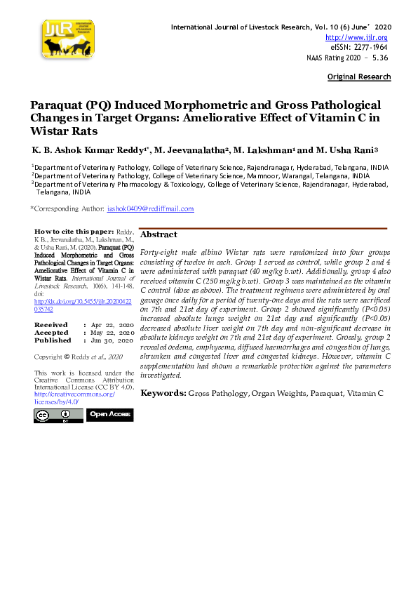 (PDF) Paraquat (PQ) Induced Morphometric and Gross Pathological Changes ...