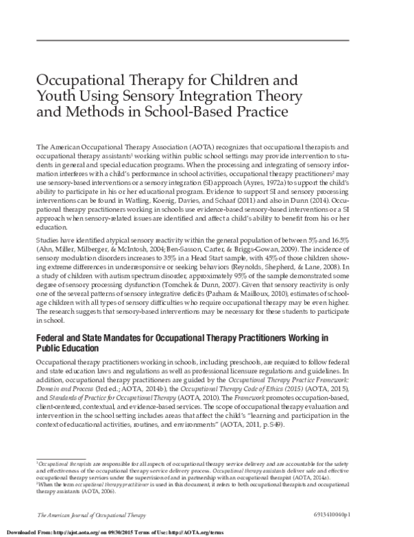 (PDF) Occupational Therapy for Children and Youth Using Sensory Integration Theory and Methods ...