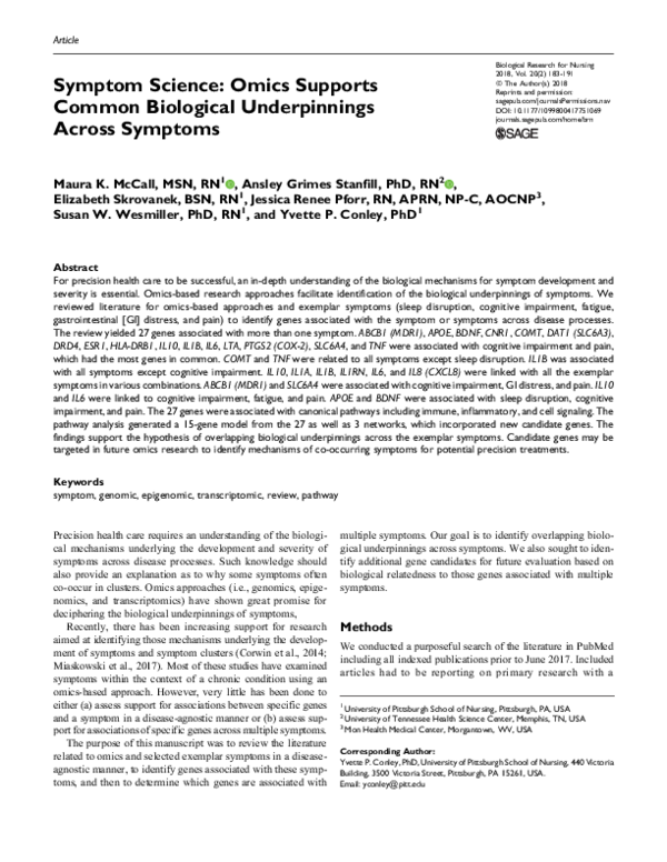 (PDF) Symptom Science: Omics Supports Common Biological Underpinnings ...