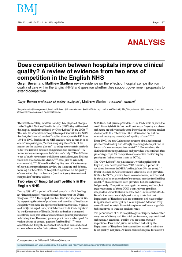 (PDF) Does competition between hospitals improve clinical quality? A ...