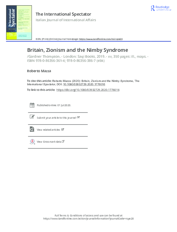 (PDF) Britain, Zionism and the Nimby Syndrome