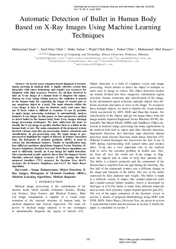 (PDF) Automatic Detection of Bullet in Human Body Based on X-Ray Images ...