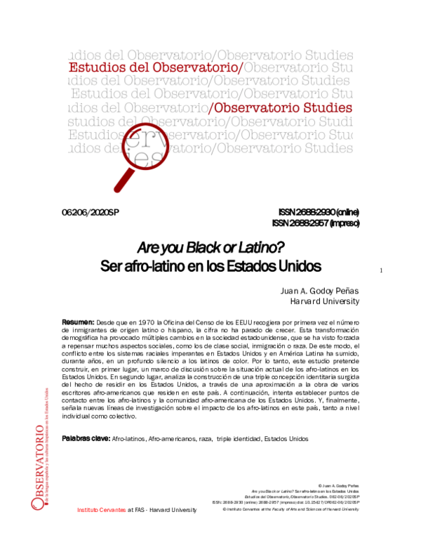 (PDF) Are you Black or Latino? Ser afro-latino en los Estados Unidos