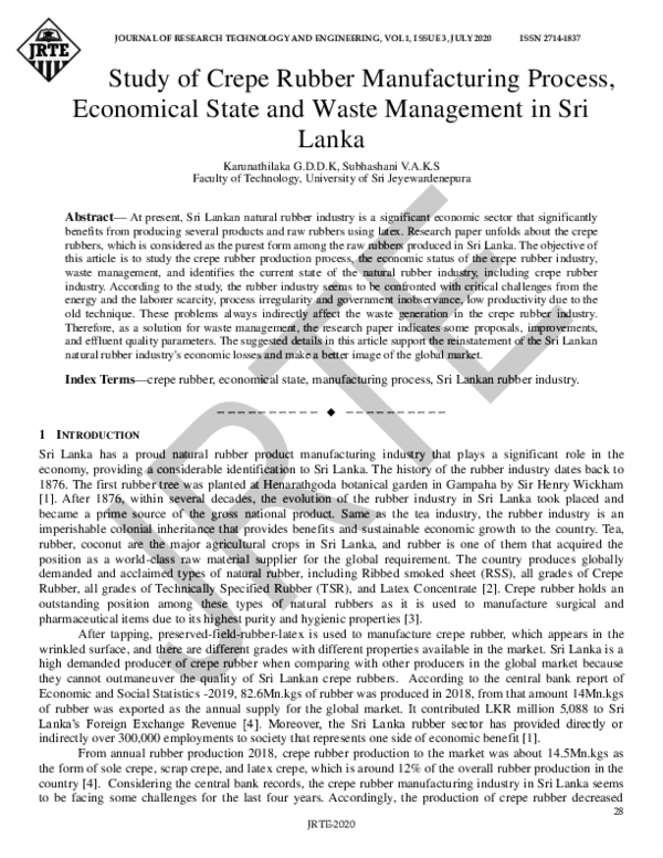 (PDF) Study of Crepe Rubber Manufacturing Process, Economical State and ...