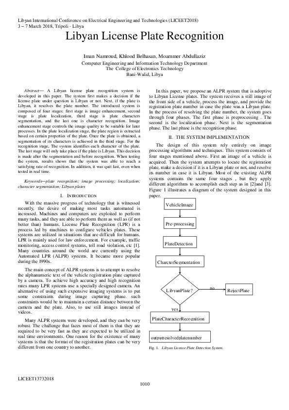 (PDF) Libyan License Plate Recognition
