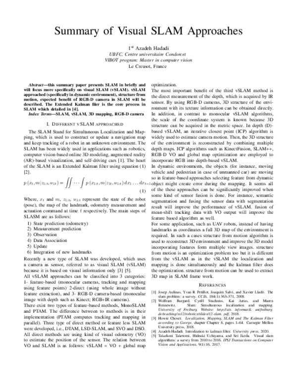 (PDF) Summary of Visual SLAM Approaches