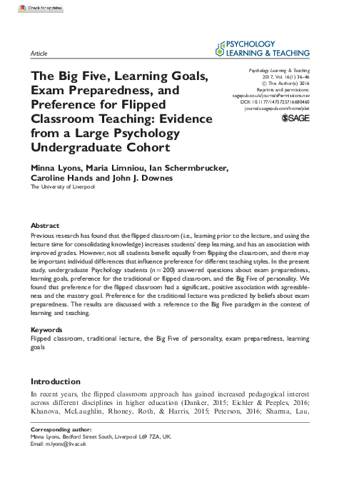 (PDF) The Big Five, Learning Goals, Exam Preparedness, and Preference ...