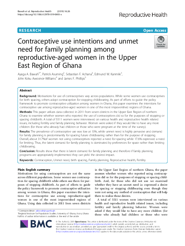 (PDF) Contraceptive use intentions and unmet need for family planning among reproductive-aged ...