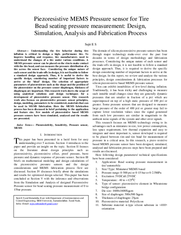 (PDF) . Piezoresistive MEMS Pressure sensor IEEE format
