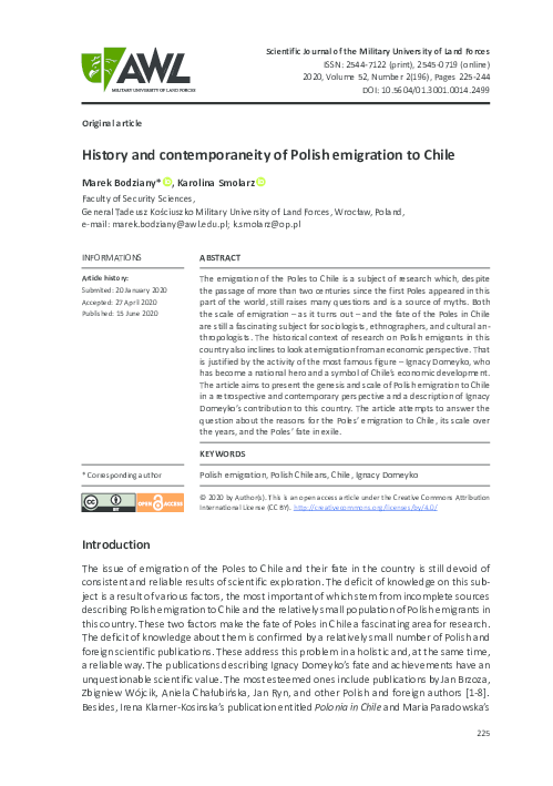 (PDF) History and contemporaneity of Polish emigration to Chile