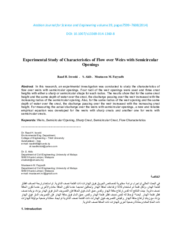 (PDF) Experimental Study of Characteristics of Flow over Weirs with ...