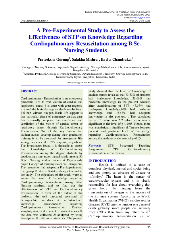 (PDF) A Pre-Experimental Study to Assess the Effectiveness of STP on ...