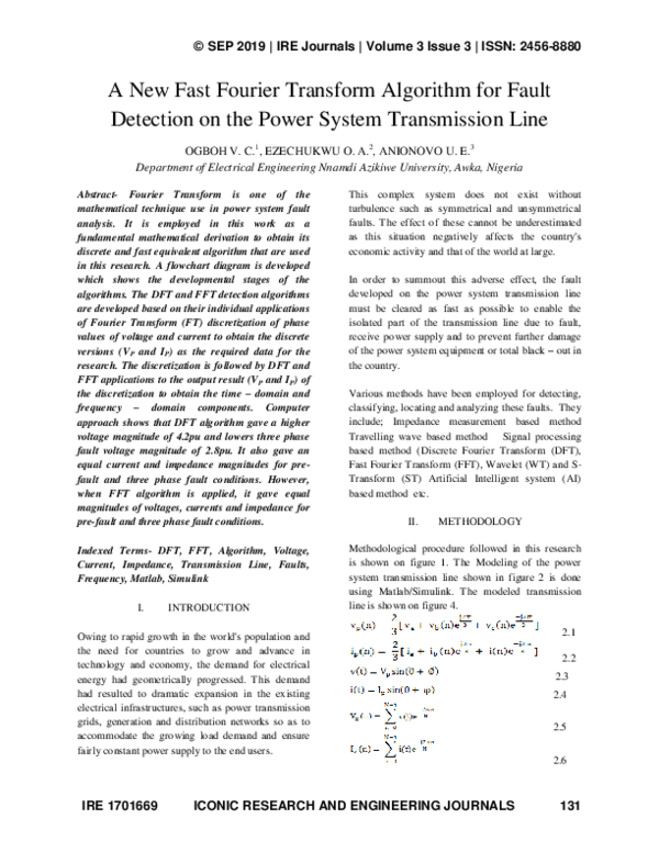 Pdf A New Fast Fourier Transform Algorithm For Fault Detection On The Power System