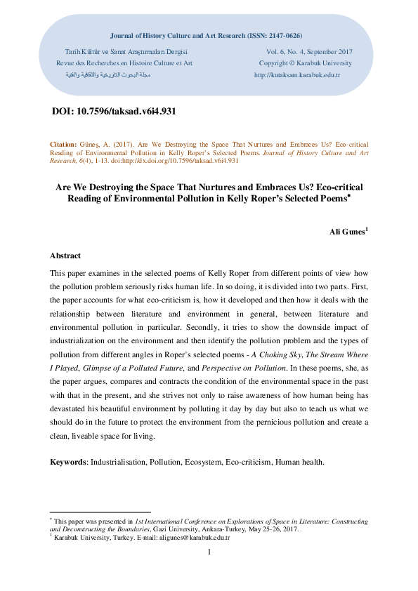 (PDF) Are We Destroying the Space That Nurtures and Embraces Us? Eco ...