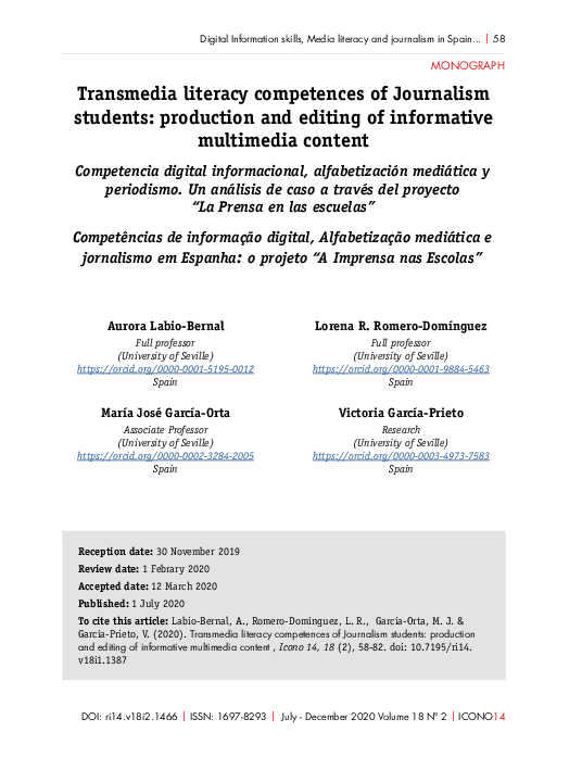 (PDF) Transmedia literacy competences of Journalism students ...