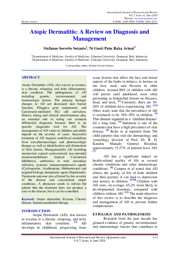 (PDF) Atopic Dermatitis: A Review on Diagnosis and Management