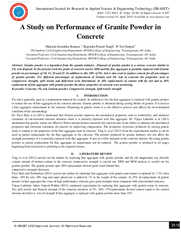 (PDF) A Study on Performance of Granite Powder in Concrete