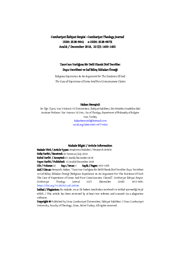 (PDF) Religious Experience As An Argument For The Existence Of God: The ...