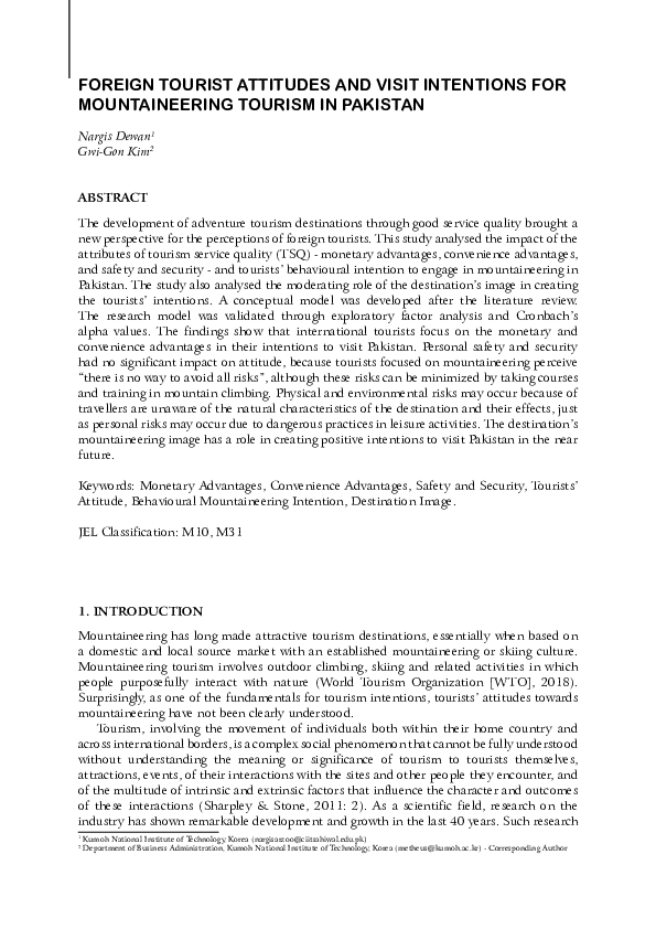 (PDF) Foreign Tourist Attitudes and Visit Intentions for Mountaineering ...