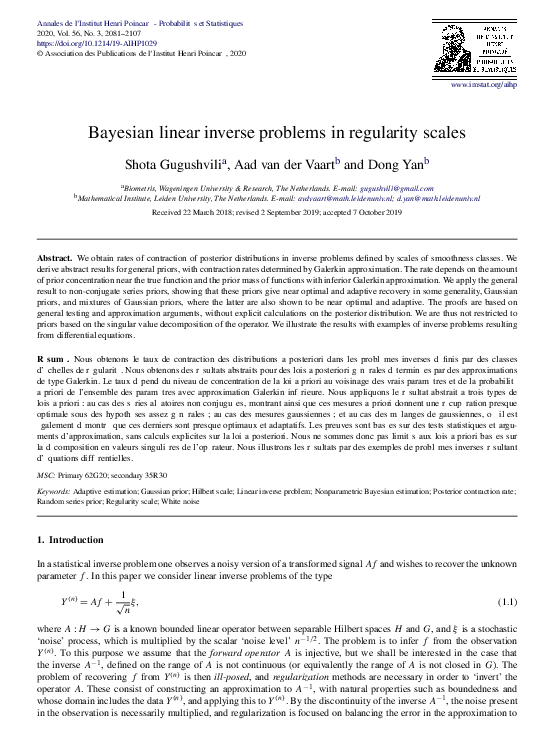 (PDF) Bayesian linear inverse problems in regularity scales
