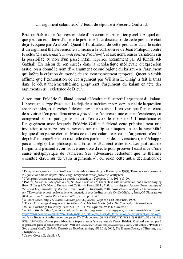 (PDF) Un argument calamiteux ? Réponse à Frédéric Guillaud.
