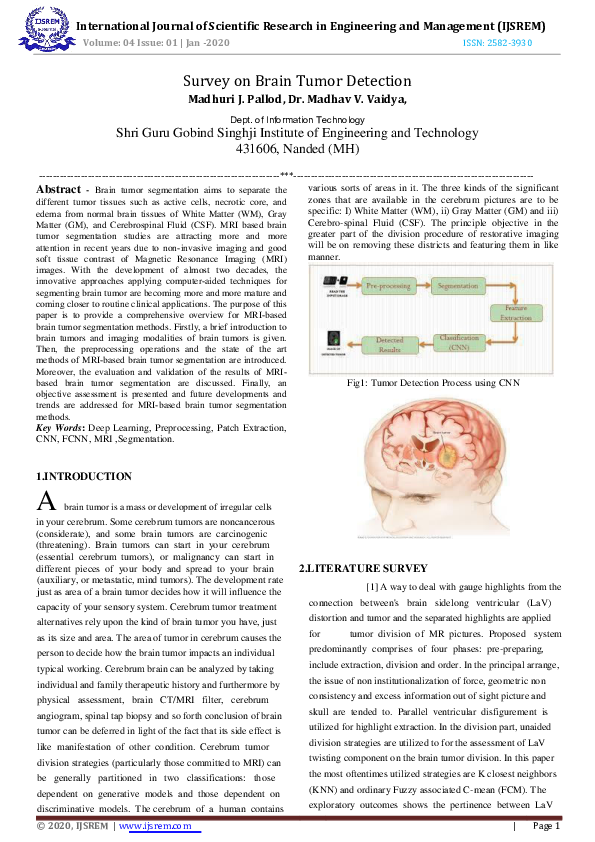 Pdf Survey On Brain Tumor Detection