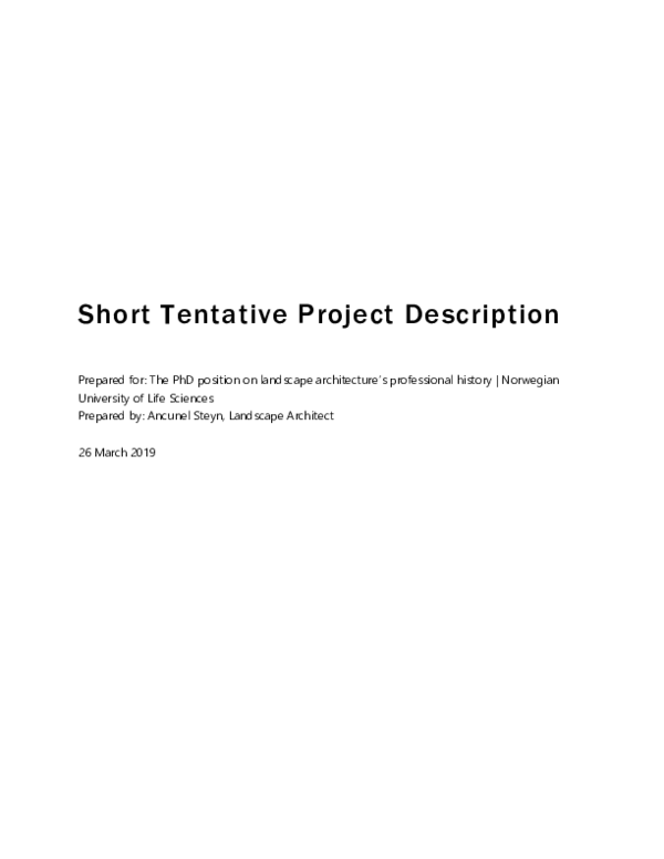(PDF) Short Tentative PhD Project Description | Ancunel Steyn ...